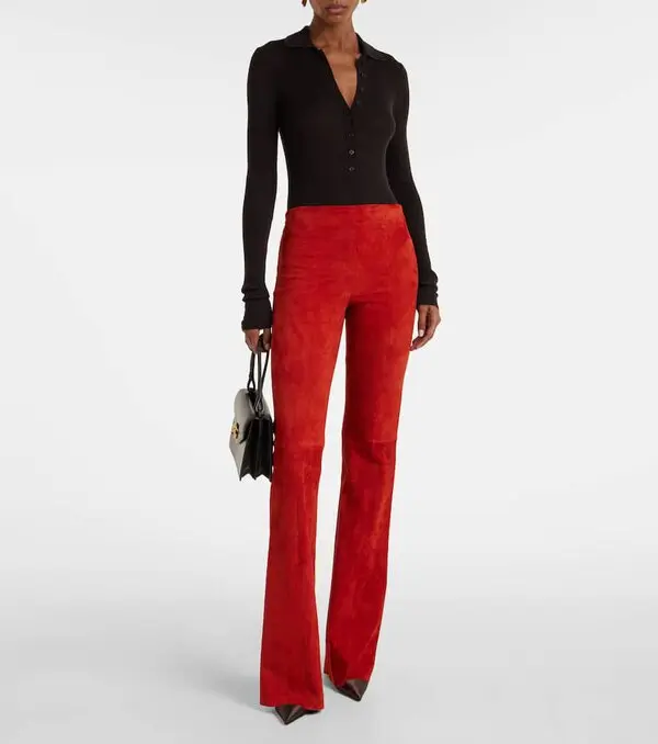 Stouls Gege High-rise Flare Suede Pants - Red