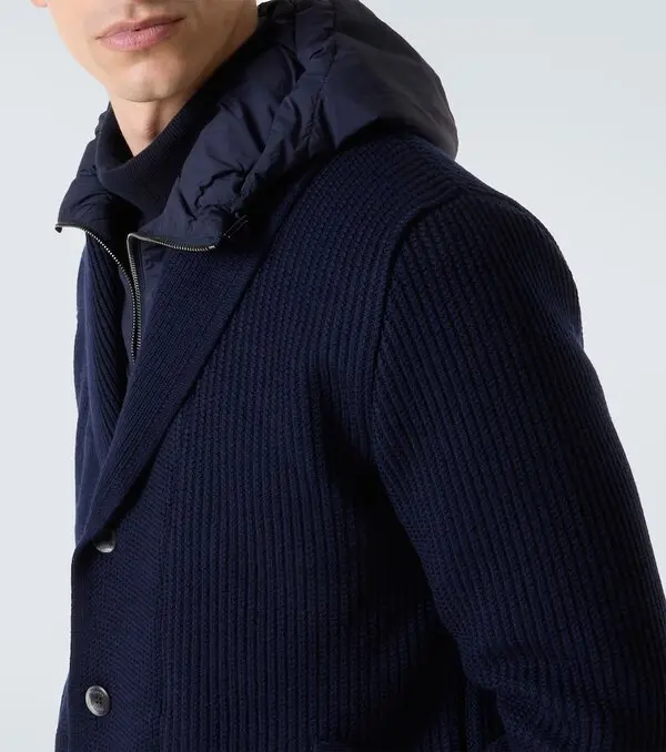 Herno Layered Wool And Technical Cardigan - Blue
