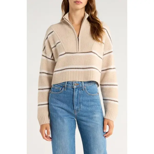 Staud Hampton Crop Cashmere Sweater - Whisper Stripe
