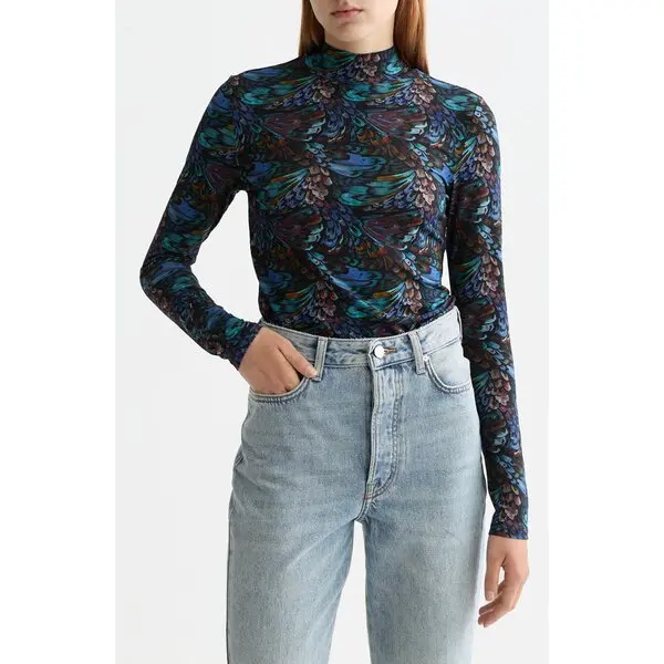 Scotch & Soda Printed Mock Neck Top - Pheasant