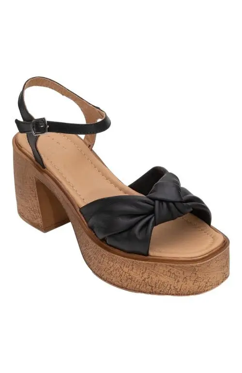 FOREVER & ALWAYS SHOES Platform Wedge Leather Sandals - Black Leather