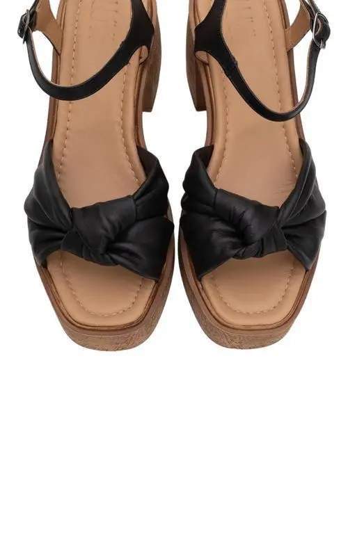 FOREVER & ALWAYS SHOES Platform Wedge Leather Sandals - Black Leather