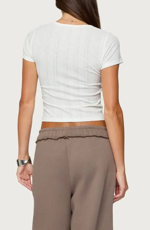 EDIKTED Semisheer Notch Neck Crop T-shirt