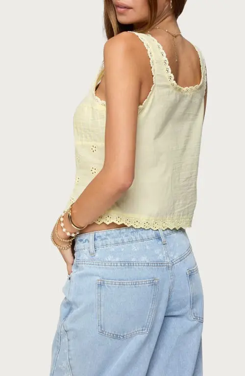 EDIKTED Eyelet Tie Front Tank - Yellow