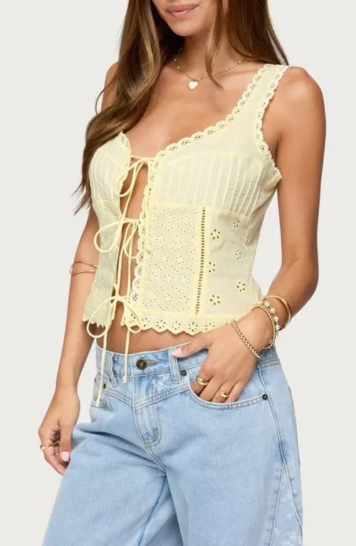 EDIKTED Eyelet Tie Front Tank - Yellow