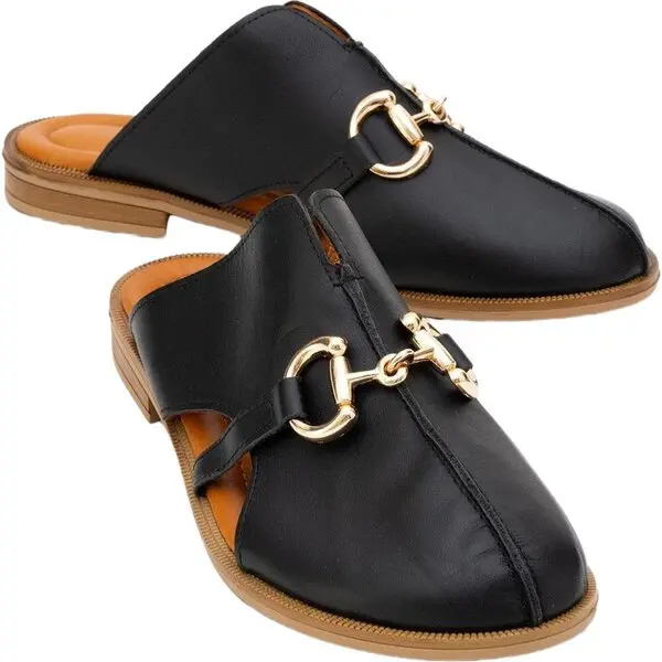 FOREVER & ALWAYS SHOES Favor Leather Mules - Black Leather