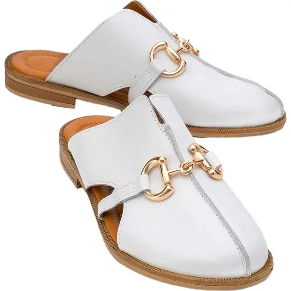FOREVER & ALWAYS SHOES Favor Leather Mules - White Leather