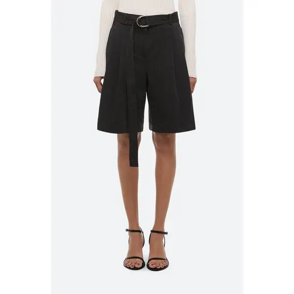 Helmut Lang Belted Double Pleat Stretch Cotton Shorts