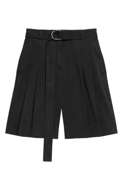 Helmut Lang Belted Double Pleat Stretch Cotton Shorts
