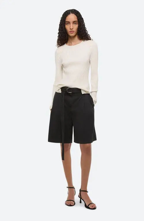 Helmut Lang Belted Double Pleat Stretch Cotton Shorts