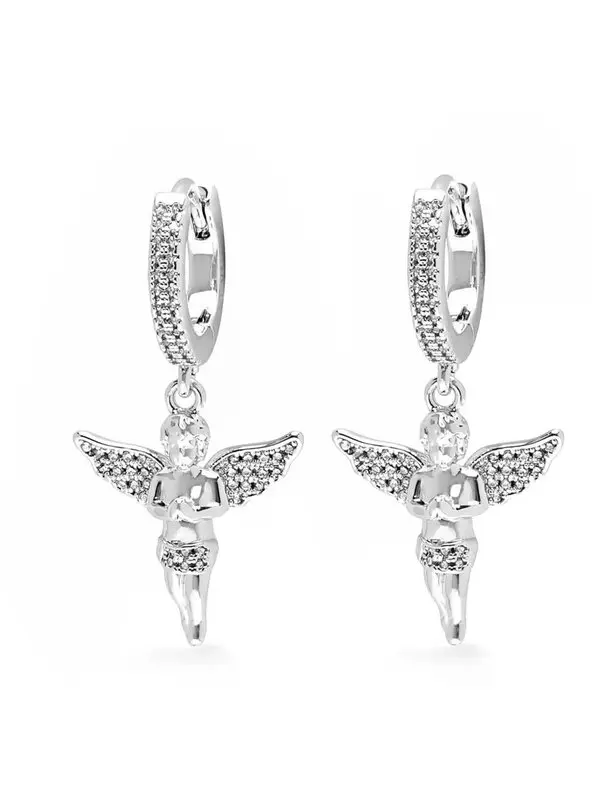 NIALAYA JEWELRY Stainless Steel Angel Huggie Earrings - Silver