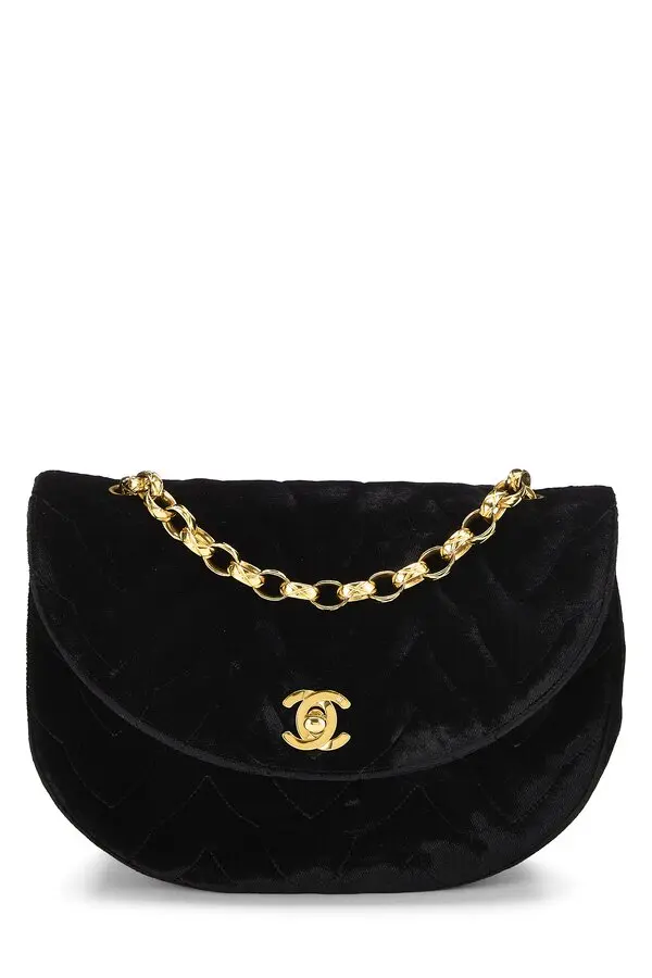 Chanel Velvet Half Moon Flap Bag - Black