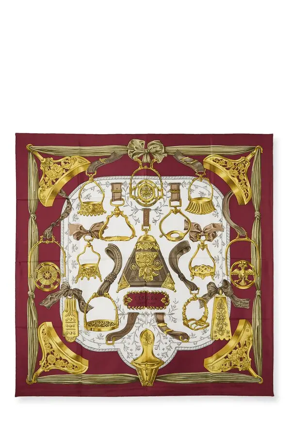 Hermès Multicolor 'etriers' Silk Scarf 90 - Burgundy