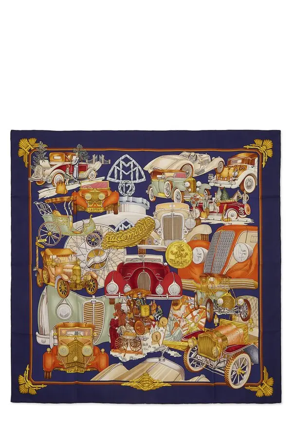 Hermès Multicolor 'automobile' Silk Scarf 90 - Navy