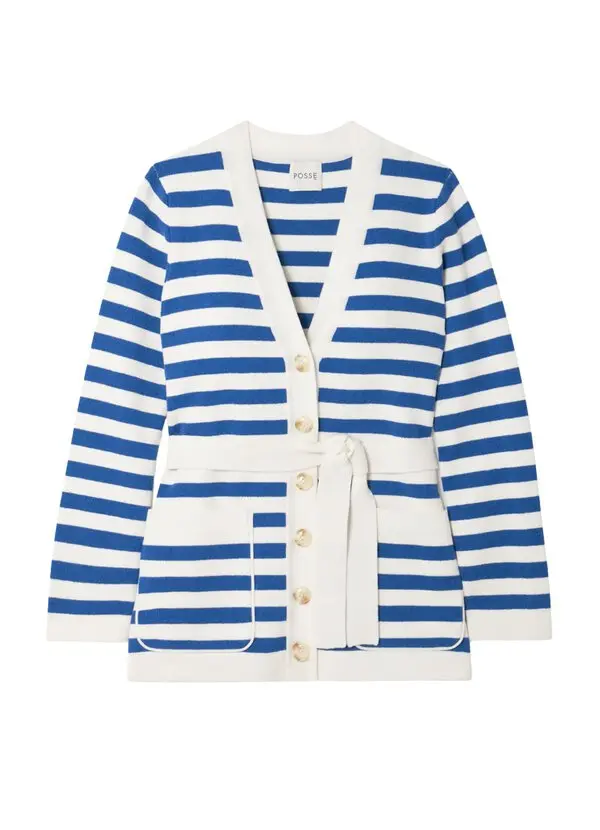Posse Ari Belted Striped Knitted Cardigan - Multi