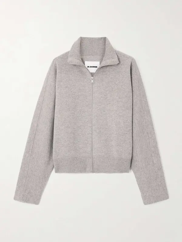 JIL SANDER Turtleneck Wool-blend Cardigan - Light Gray