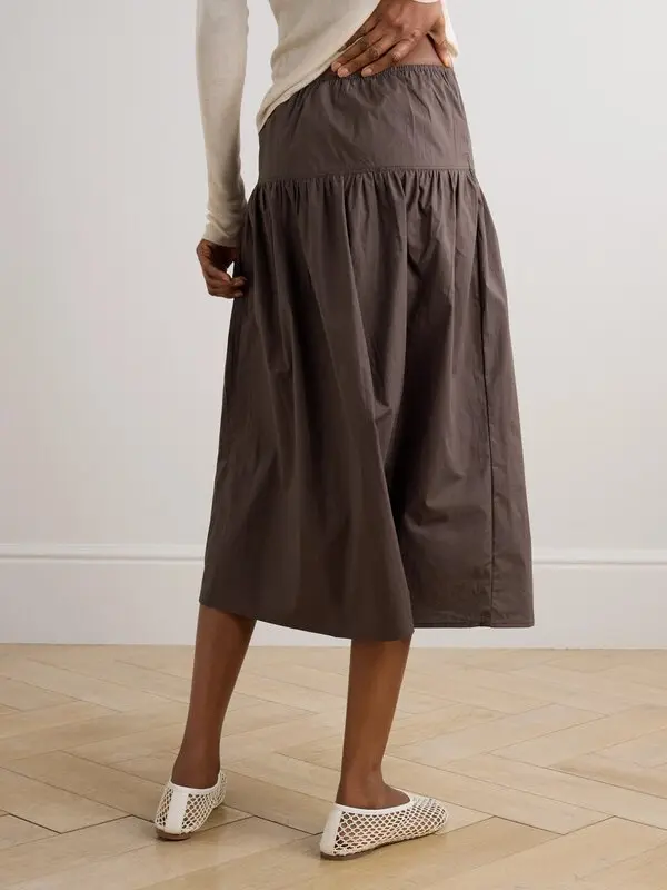 DEIJI STUDIOS Gathered Organic Cotton-poplin Midi Skirt