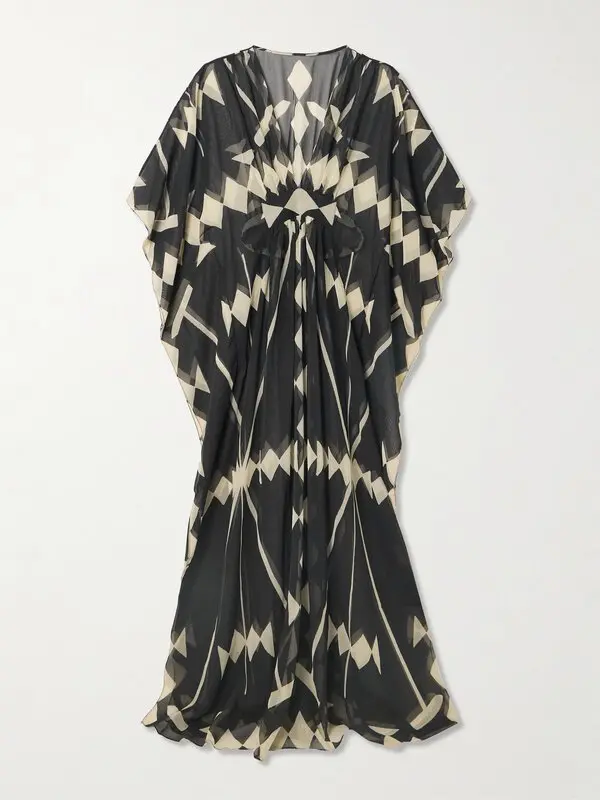 Johanna Ortiz Secret Garden Printed Recycled-georgette Kaftan - Black