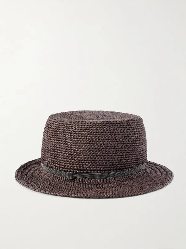 Brunello Cucinelli Bead-embellished Faux Raffia Bucket Hat - Brown