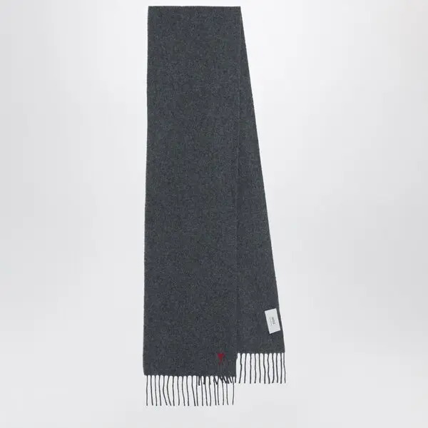 Ami Dark Grey De Coeur Wool Scarf - Brown