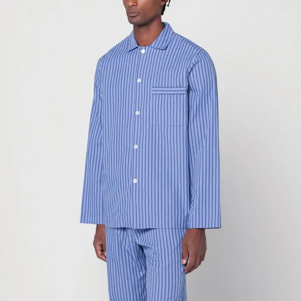 TEKLA Striped Blue Pyjama Shirt - Black