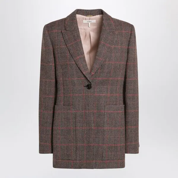 Chloé Single-breasted Checked Wool Jacket - Brown