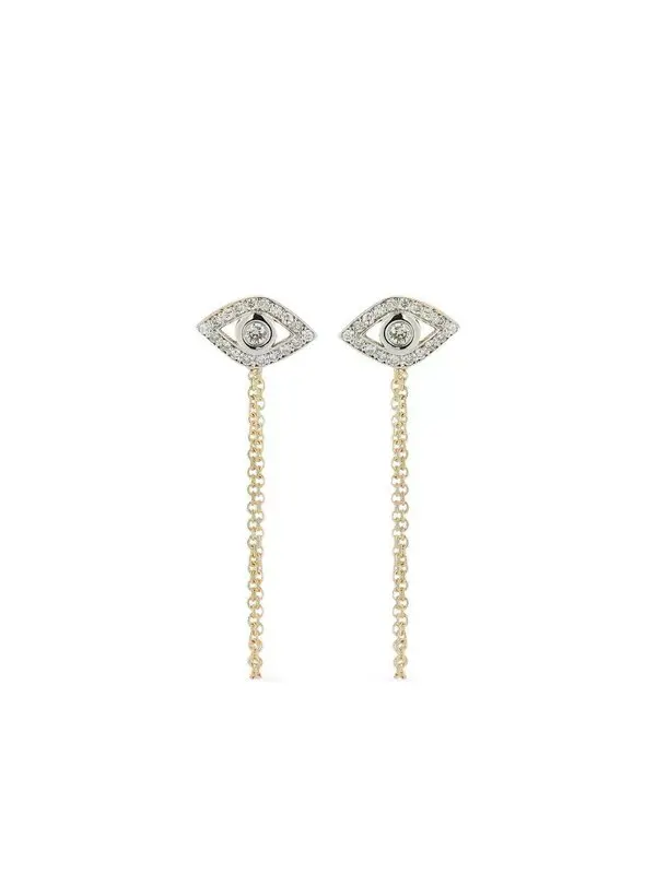 Mateo 14k White Gold Diamond Evil Eye Chain Earrings - Silver