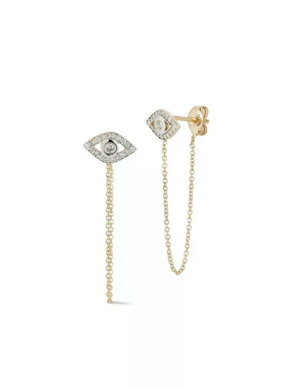 Mateo 14k White Gold Diamond Evil Eye Chain Earrings - Silver