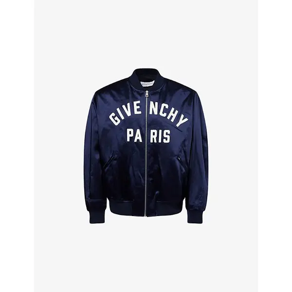 Givenchy Logo-embroidered Satin Bomber Jacket - Navy