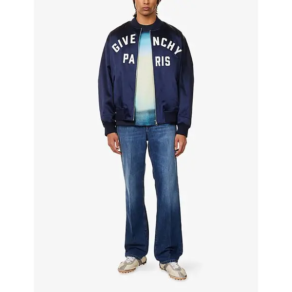 Givenchy Logo-embroidered Satin Bomber Jacket - Navy