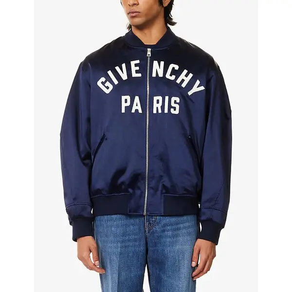 Givenchy Logo-embroidered Satin Bomber Jacket - Navy