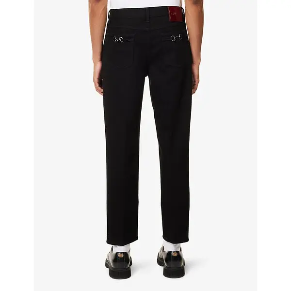 Gucci Horsebit-Chain Slim-Leg Cotton Denim Jeans - Black/Mix