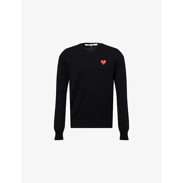 Play Comme Des Garcon Play V-neck Wool Jumper - Black