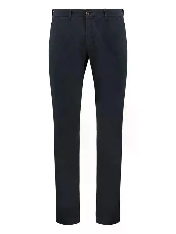 MOORER Cotton Trousers With Leather Logo - Blue