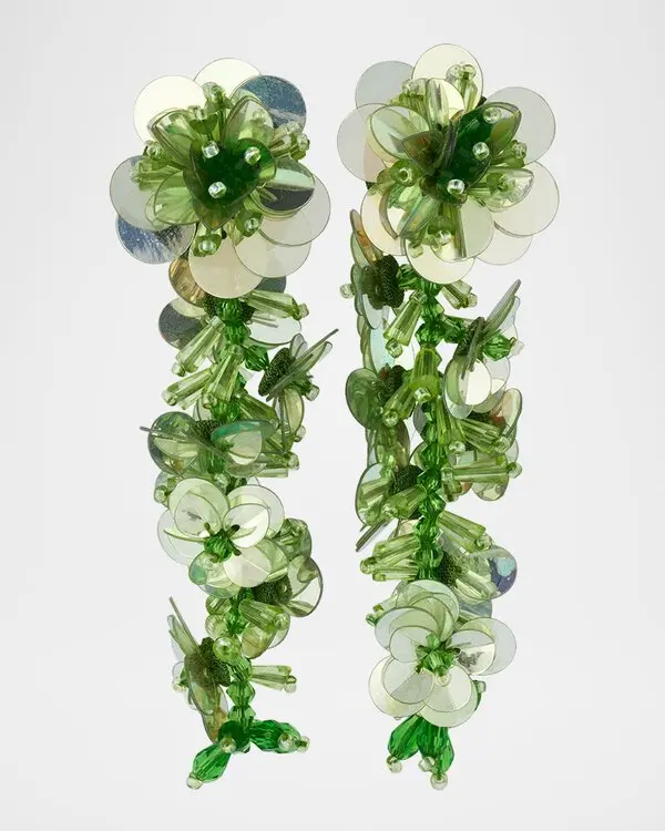Oscar De La Renta Sequin Flower Drop Earrings - Green