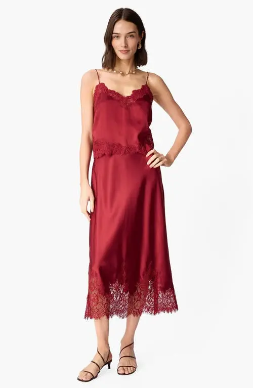 Cami Nyc Floral Lace Panel Silk Midi Skirt