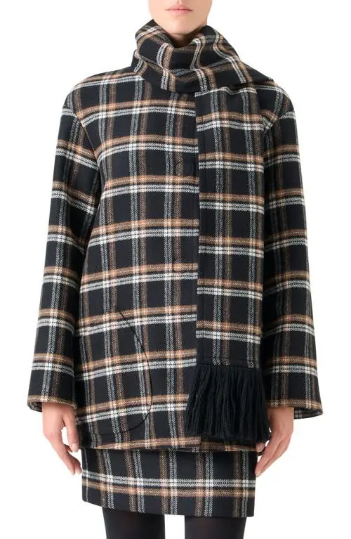 Akris Plaid Wool Blend Jacket With Scarf