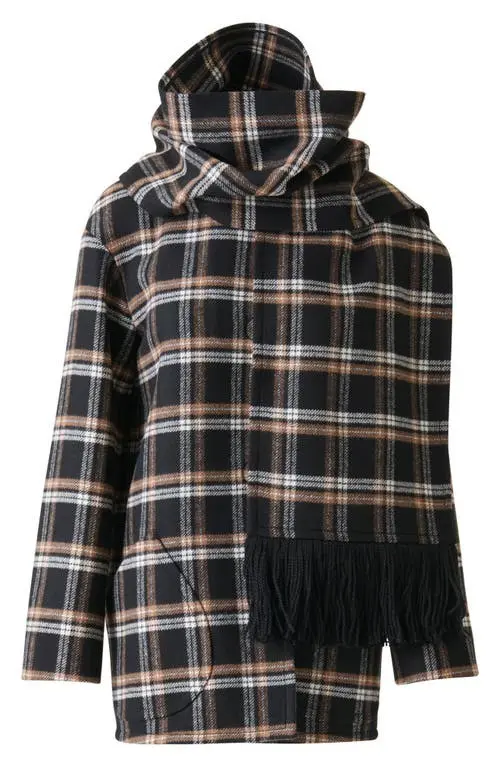 Akris Plaid Wool Blend Jacket With Scarf