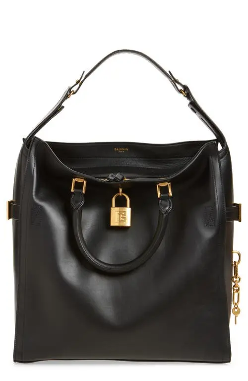Balmain Large Pulse Waxy Calfskin Tote - 0pa Black