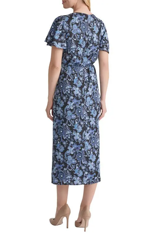 Jones New York Flutter Sleeve Paisley Midi Dress