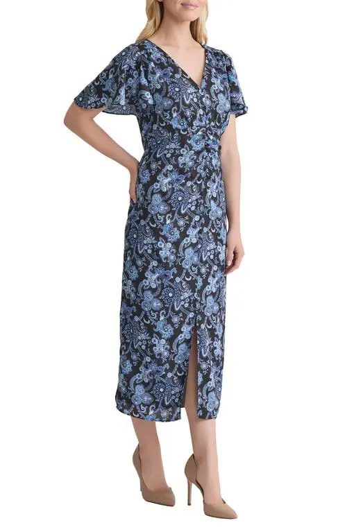 Jones New York Flutter Sleeve Paisley Midi Dress