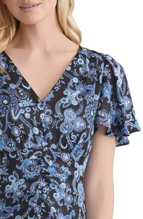 Jones New York Flutter Sleeve Paisley Midi Dress