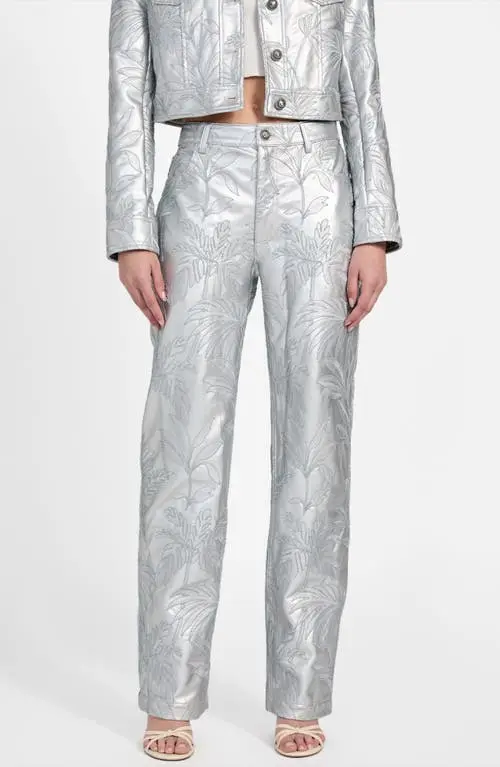 Guess Clelia Embroidered Faux Leather Pants - Silver