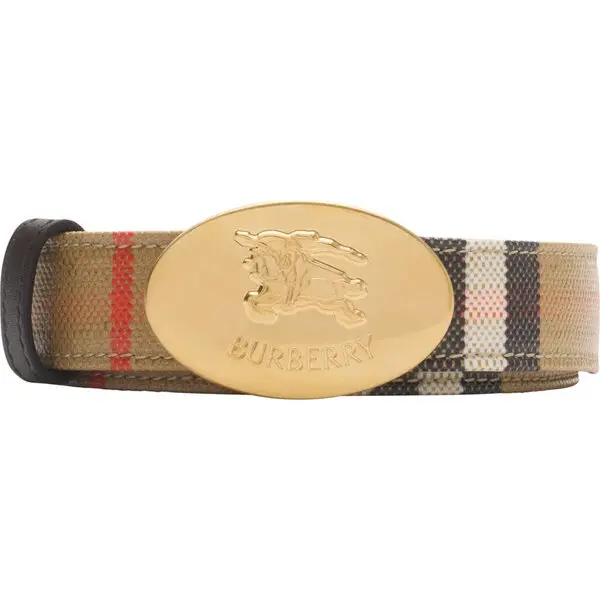 Burberry Equestrian Knight Stamp Reversible Belt - Sand/peat/gold