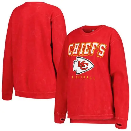 G-III 4HER BY CARL BANKS Kansas City Chiefs Washed Corduroy Pullover Sweatshirt - Red