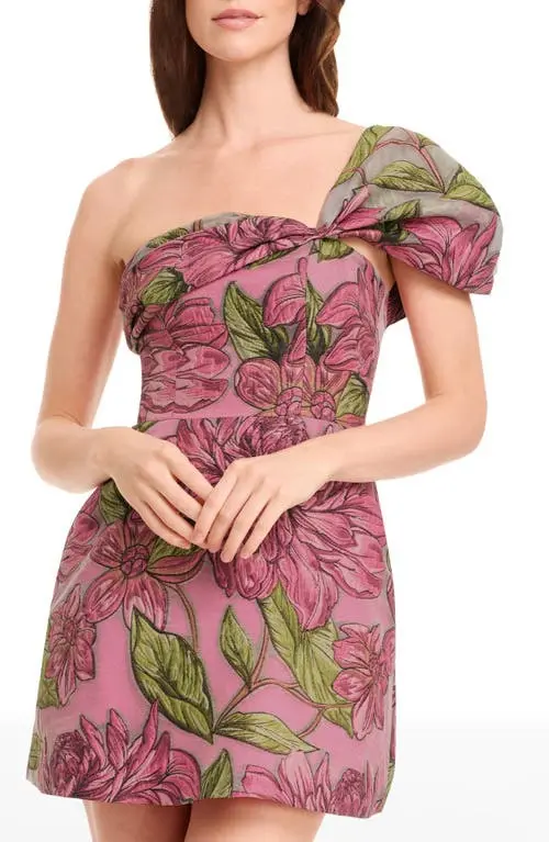 Dress The Population Floral Jacquard Off-the-shoulder Mini Dress - Bright Fuchsia Multi