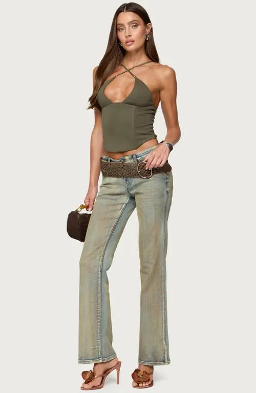 EDIKTED Crossover Strap Corset Camisole - Olive