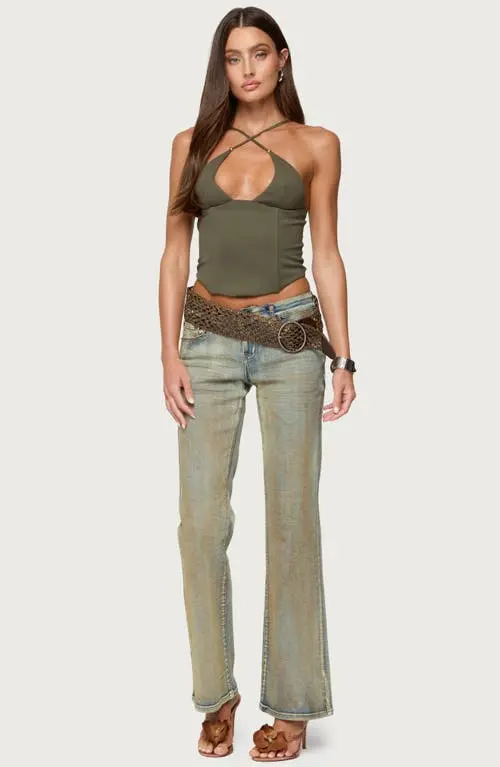 EDIKTED Crossover Strap Corset Camisole - Olive
