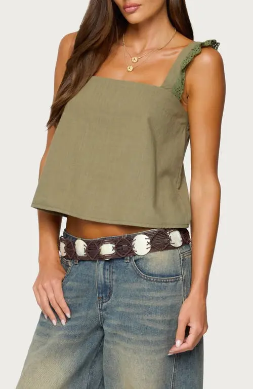 EDIKTED Ruffle Strap Cotton Tank - Olive