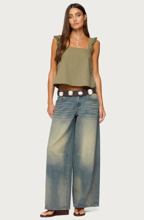 EDIKTED Ruffle Strap Cotton Tank - Olive